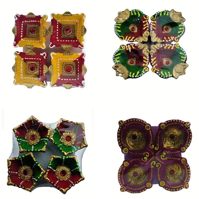 Colorful Clay Diyas (3) For Festivals or Prayers. Traditional and ...